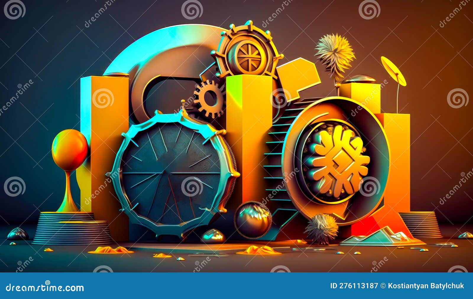 3d Image of Number of Different Types of Gears and Gears on Dark ...