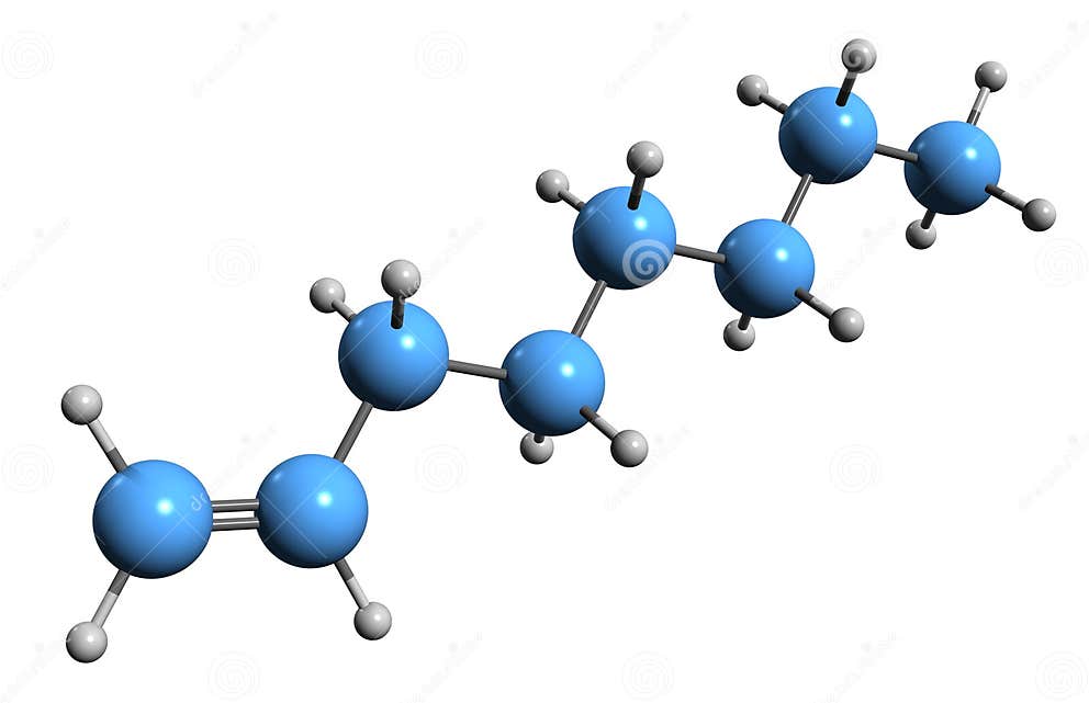 3D Image of 1-Octene Skeletal Formula Stock Illustration - Illustration ...