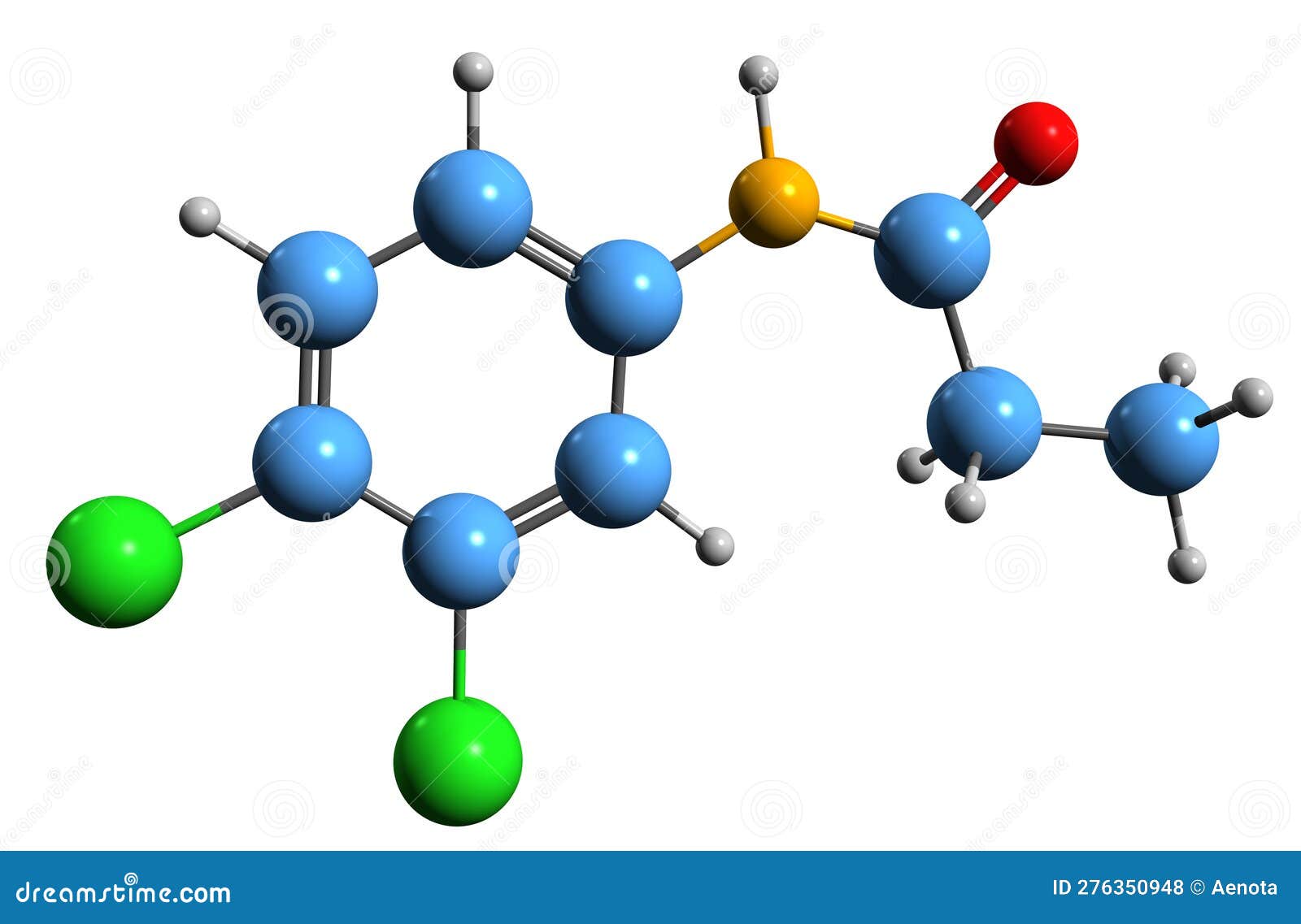 Propanil Herbicide Molecule. 3D Rendering. Atoms Are Represented As ...