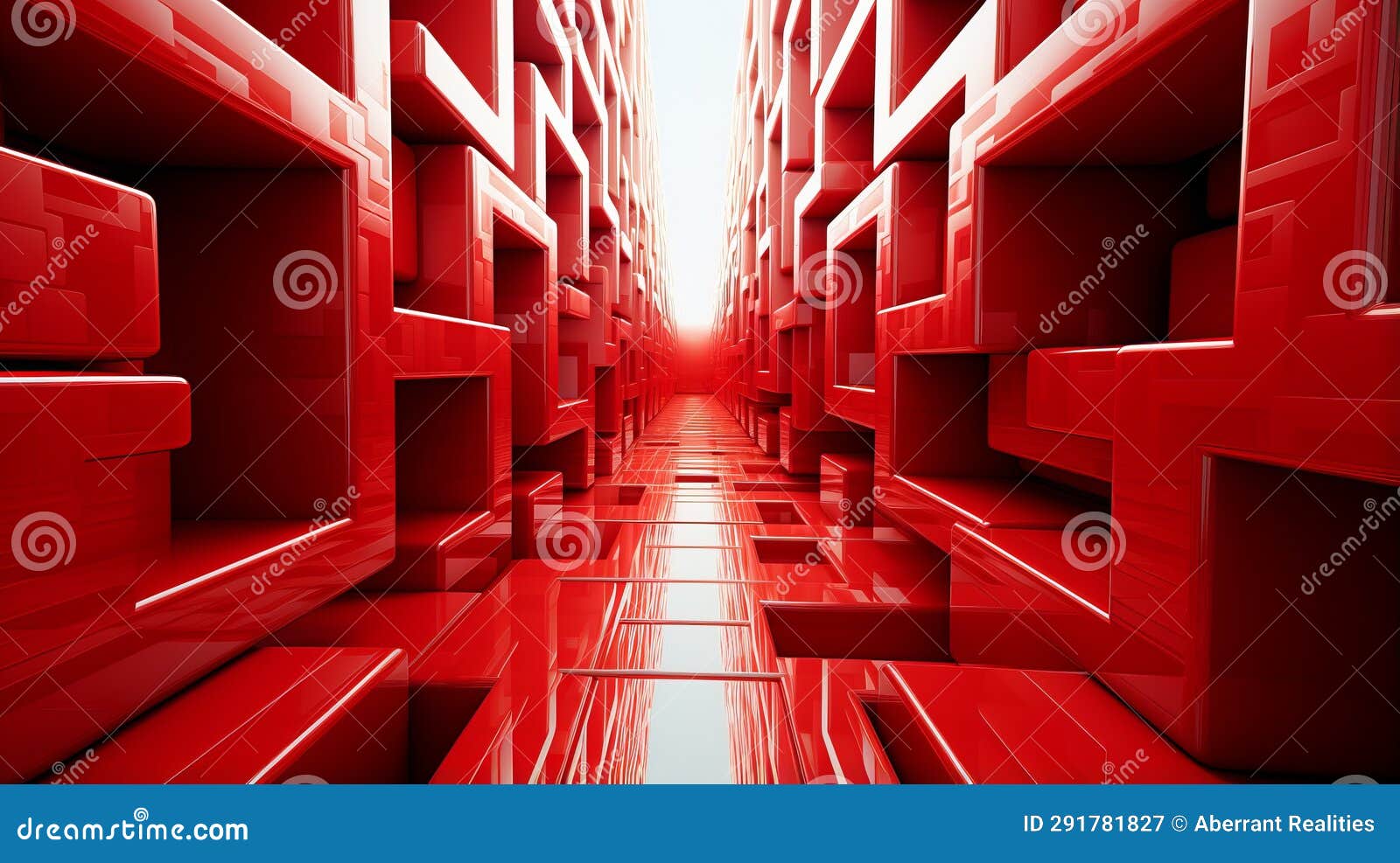 A 3d Image of a Red Maze with a Light at the End Stock Illustration ...