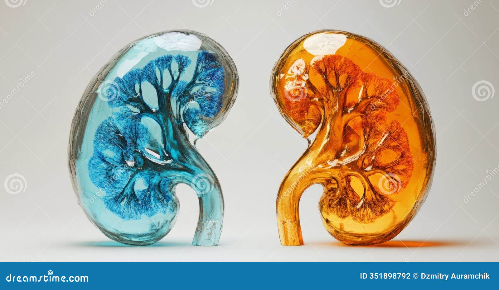 A 3D Image Showcasing Two Human Kidneys in Bright Blue and Orange ...