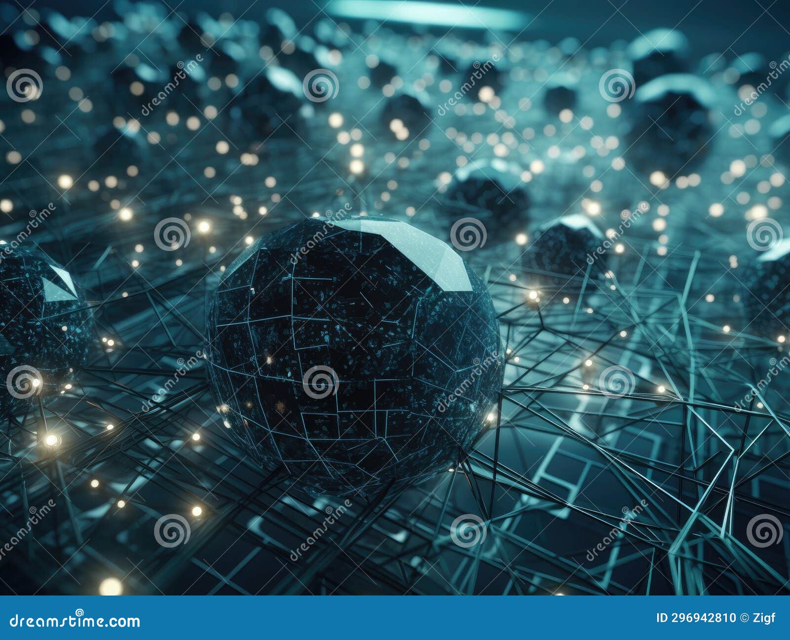 3d Image of Spheres in a Network of Wires Stock Illustration ...