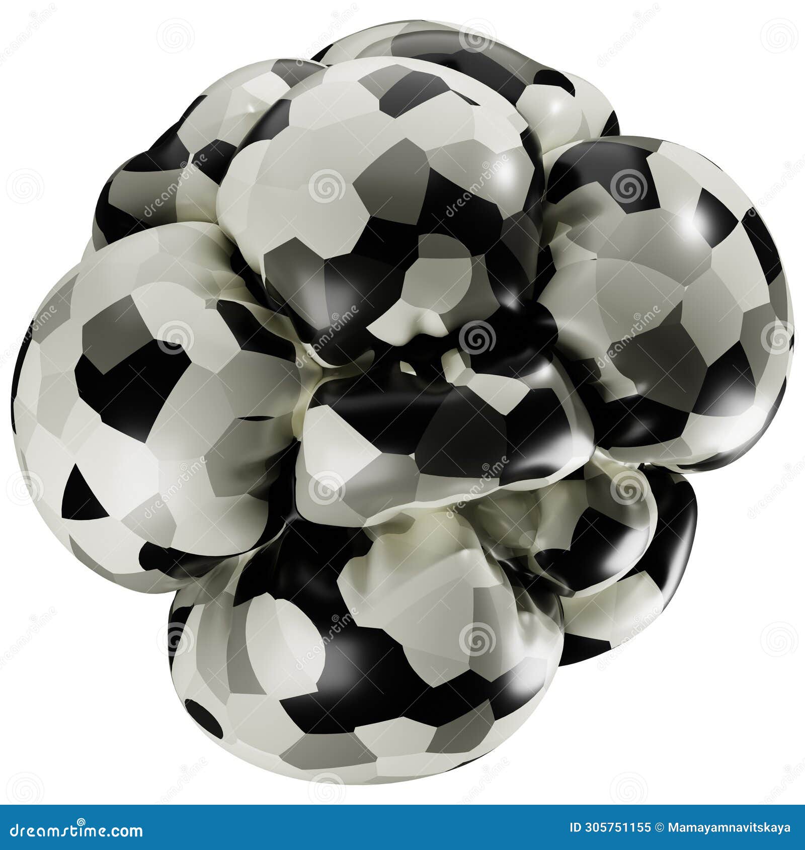 3D Inflated Abstract Shape Illustration. Puffy Black Object Design ...