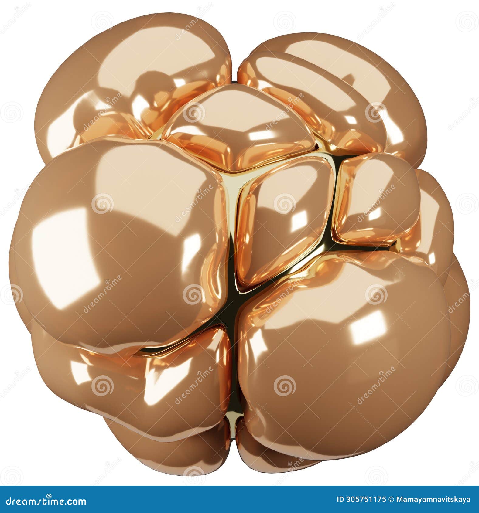 3D Inflated Abstract Shape Illustration. Puffy Gold Object Design Stock Illustration ...