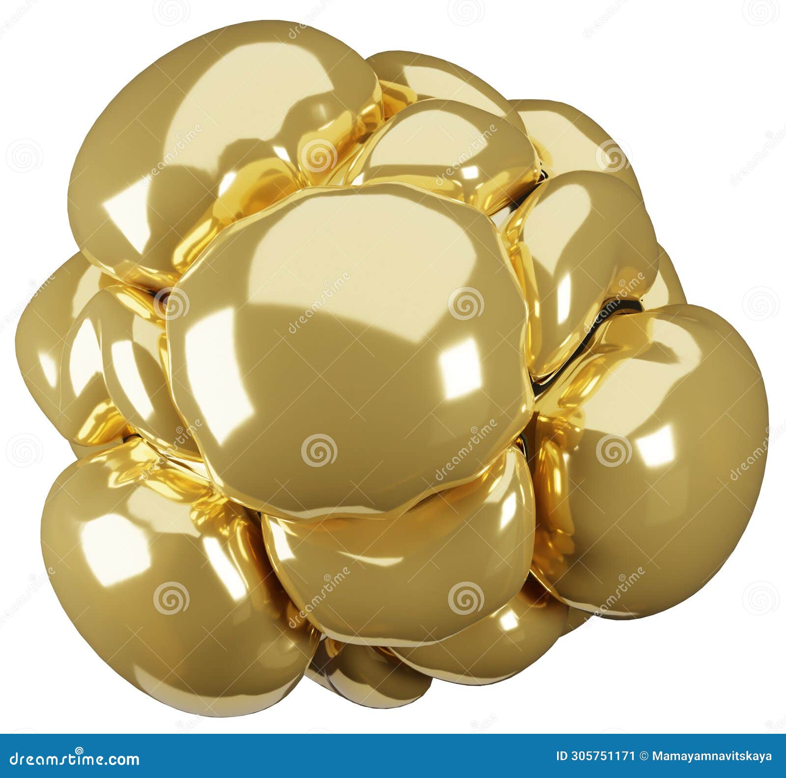 3D Inflated Abstract Shape Illustration. Puffy Yellow Gold Object ...