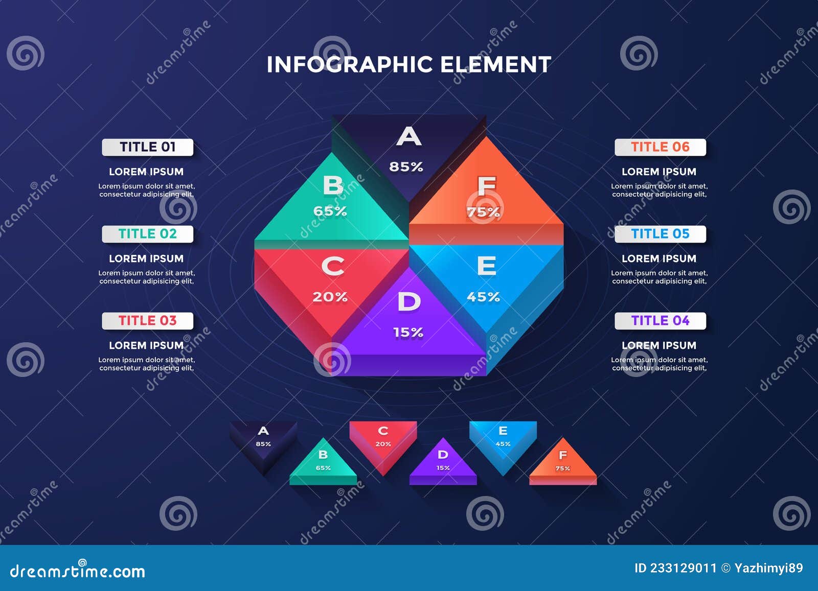 3D Infographic Element Triangle Shape Model, with 6 Color Options Stock ...