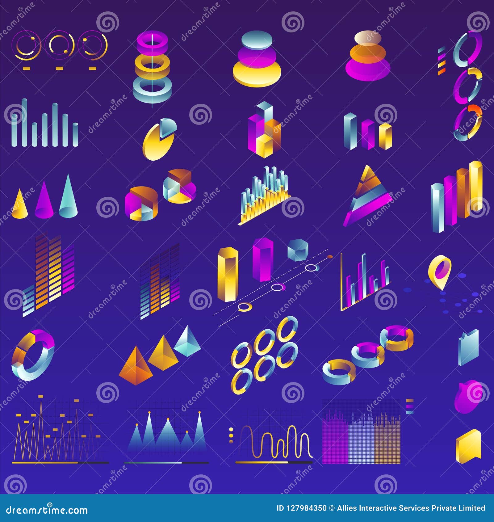 3d Infographic Elements with Statistical Graphs and Charts on Bl Stock ...