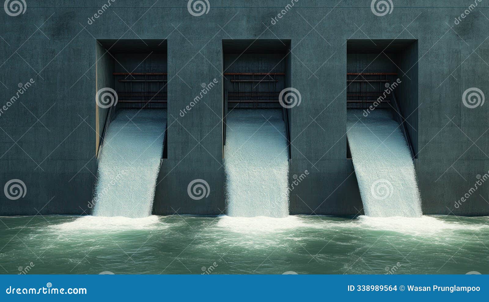3D Infographic of a Hydropower System, Labeled Components and Water ...
