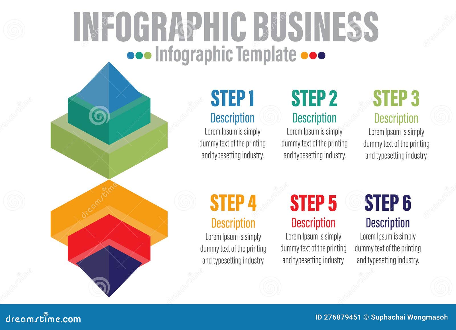 3D Infographic Template for Business. 6 Steps Modern Mindmap Pyramid ...
