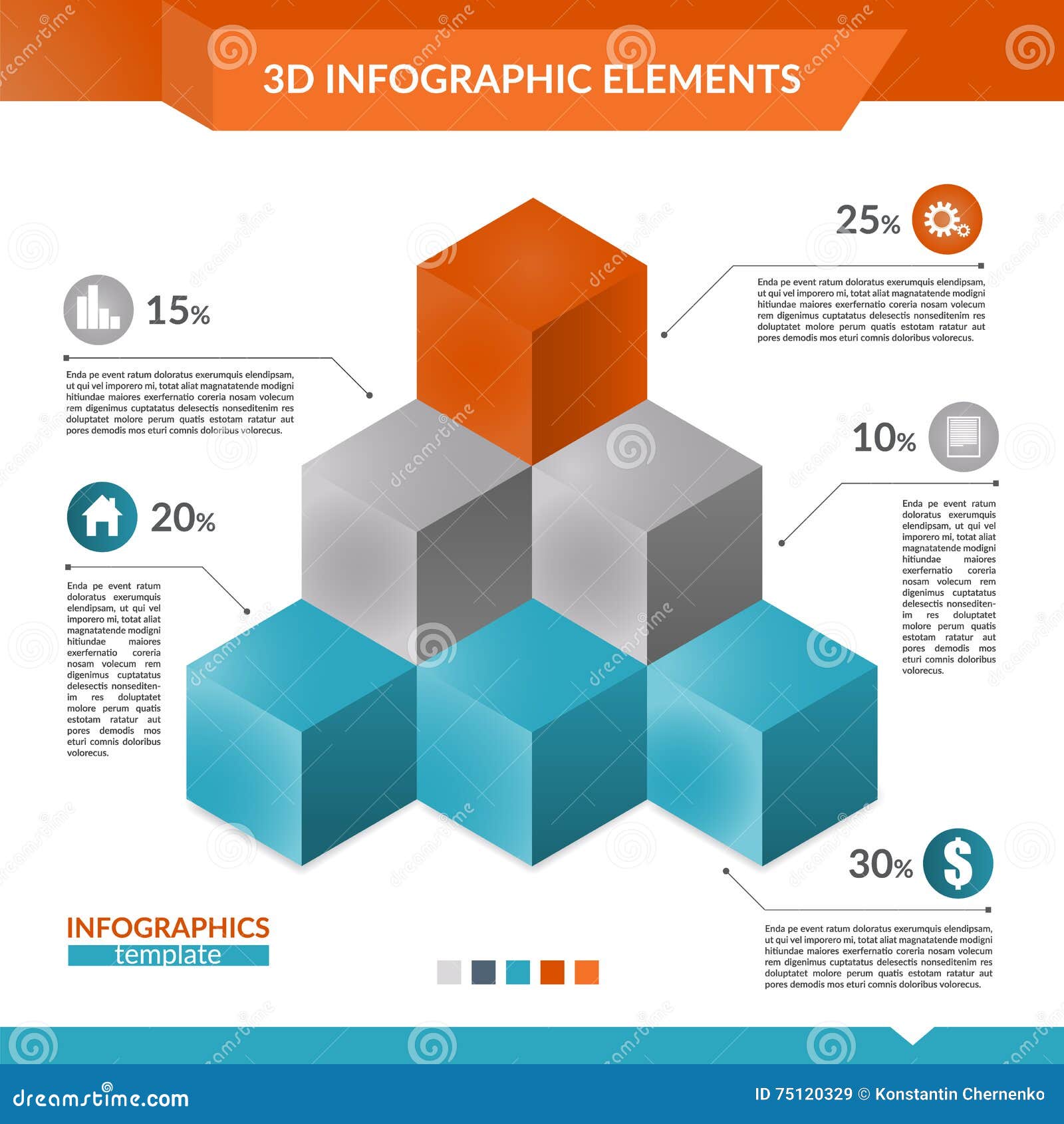 3d Infographics Pyramid of Cubes Chart. Stock Vector - Illustration of ...