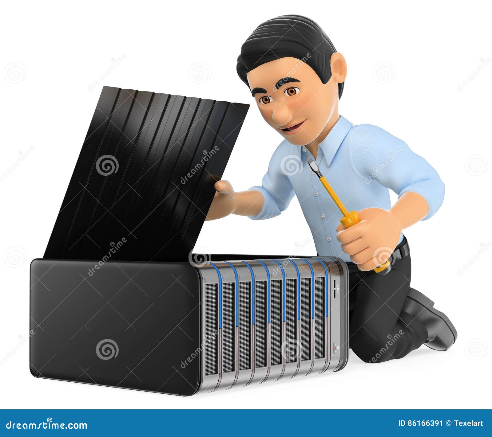 Technician In Server Room. Computer Lan Master With Router Communicate ...