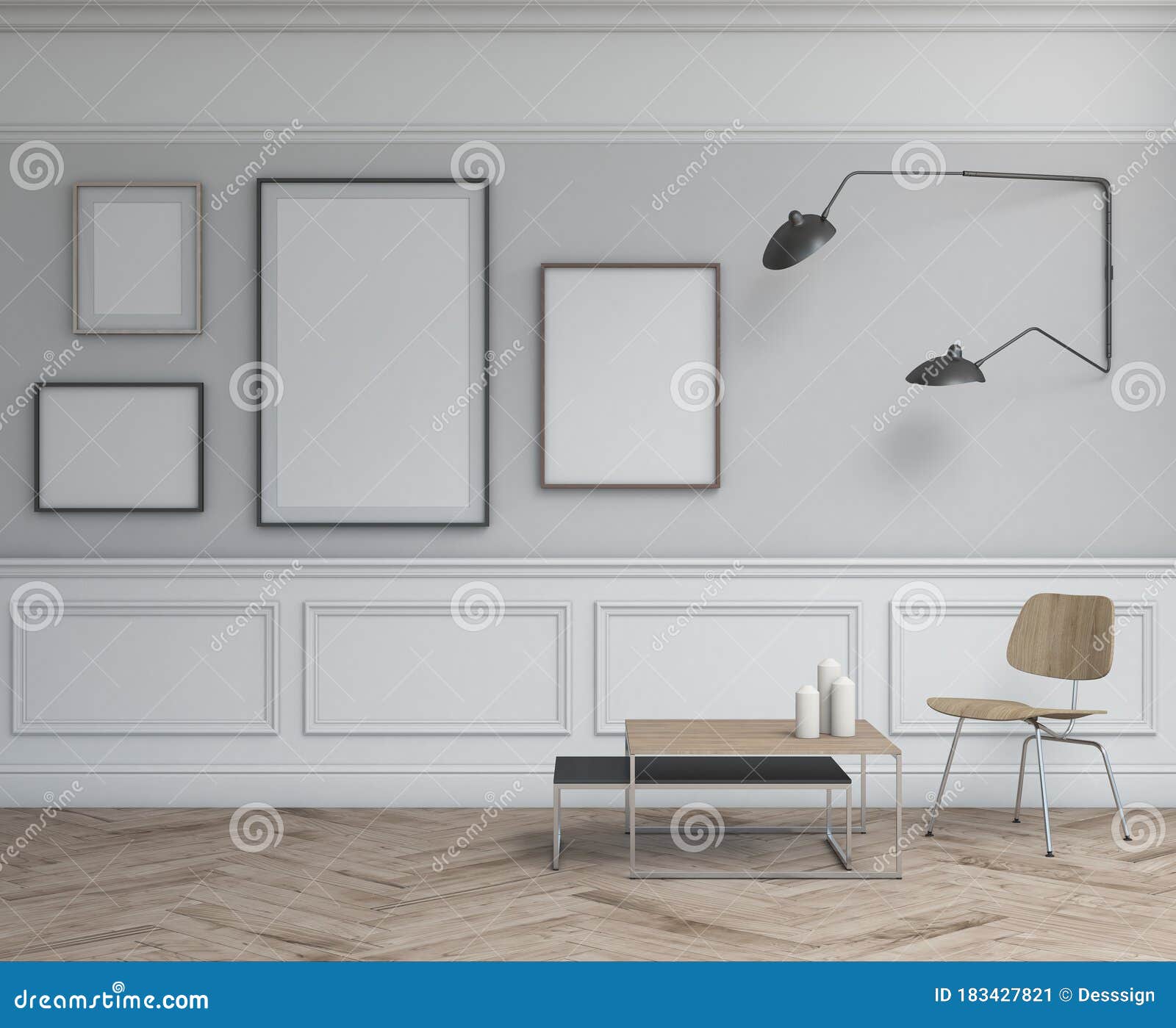 3d Interior Design Simple Scene with Frames. Stock Illustration ...