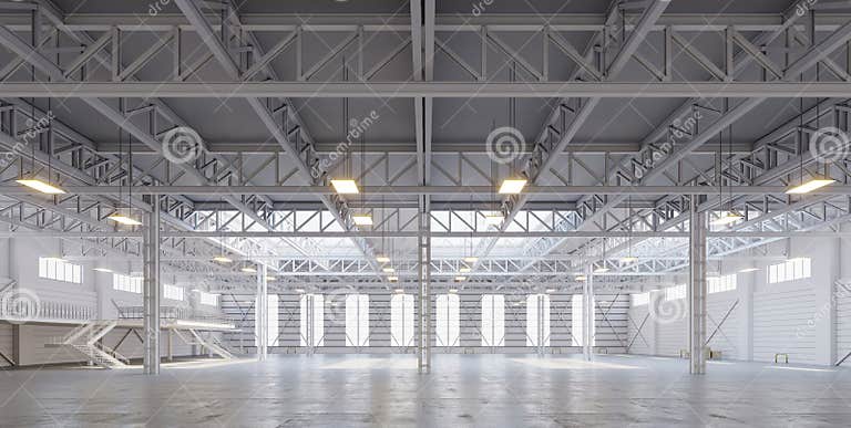 3d Interior of Empty Warehouse Stock Illustration - Illustration of ...