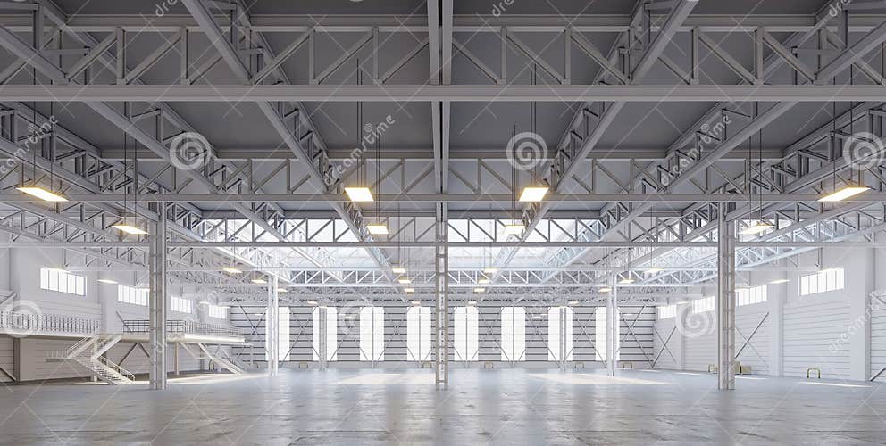3d Interior of Empty Warehouse Stock Illustration - Illustration of ...