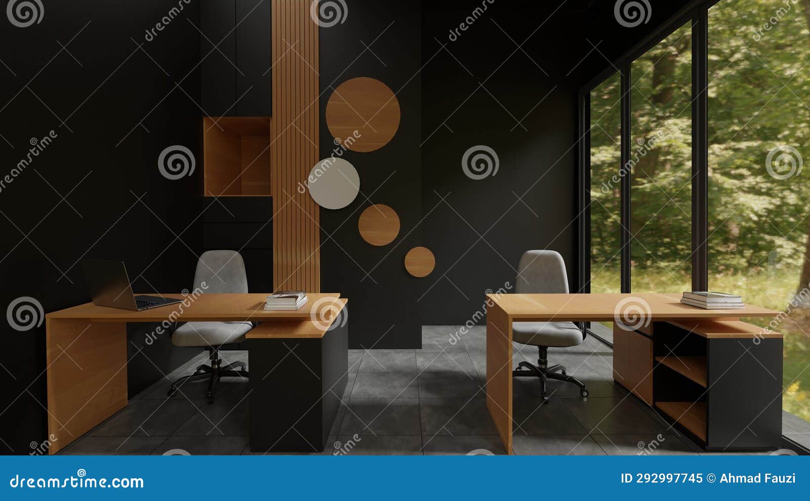 Interior of Modern Office with Black and Wooden Walls, Wooden Office ... Interior of Modern Office with Black and Wooden Walls, Wooden Office ...