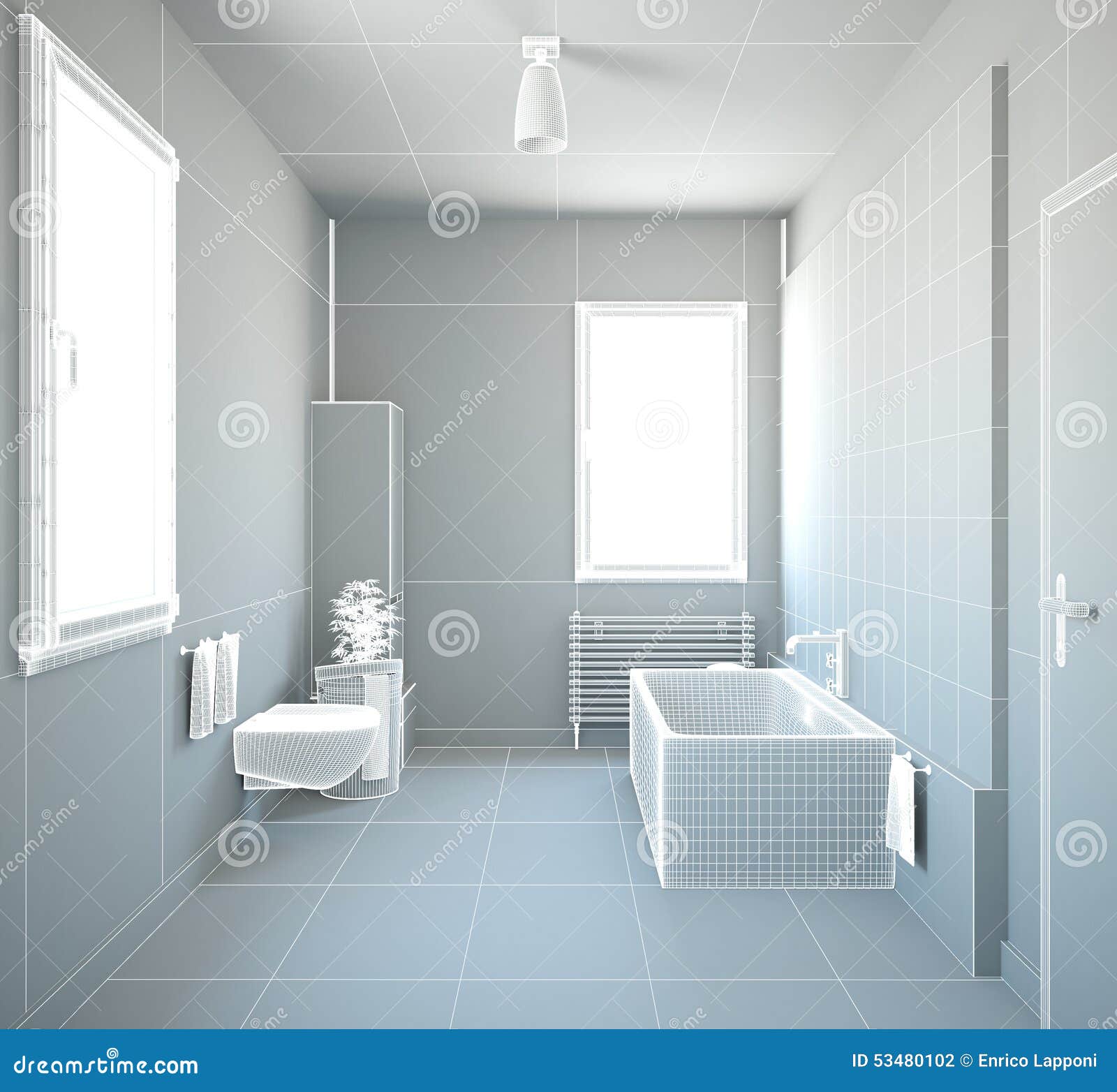 3D Interior Rendering of a Bathroom Stock Illustration - Illustration ...