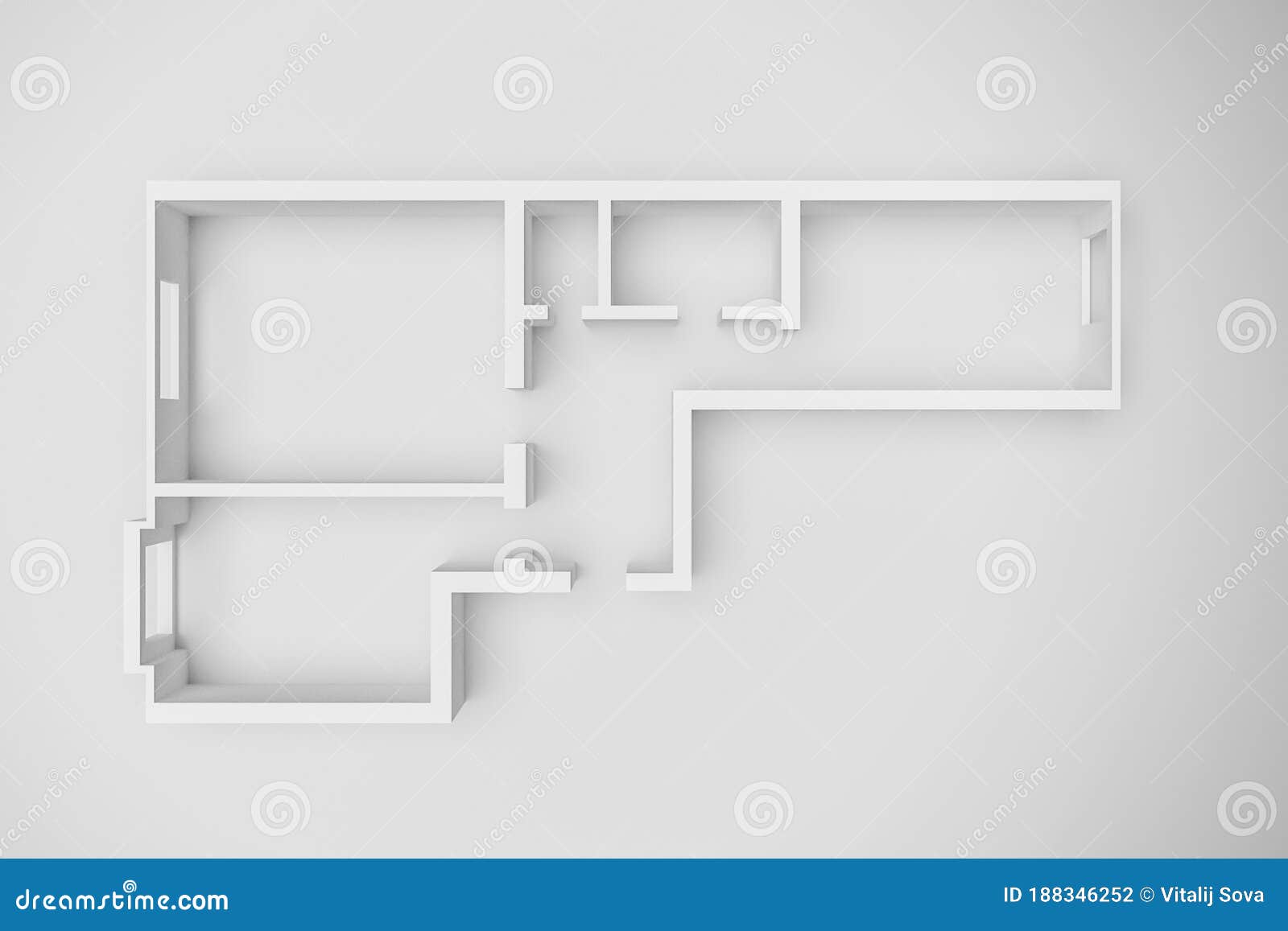 3d Interior Rendering of an Empty Paper Model Stock Illustration ...