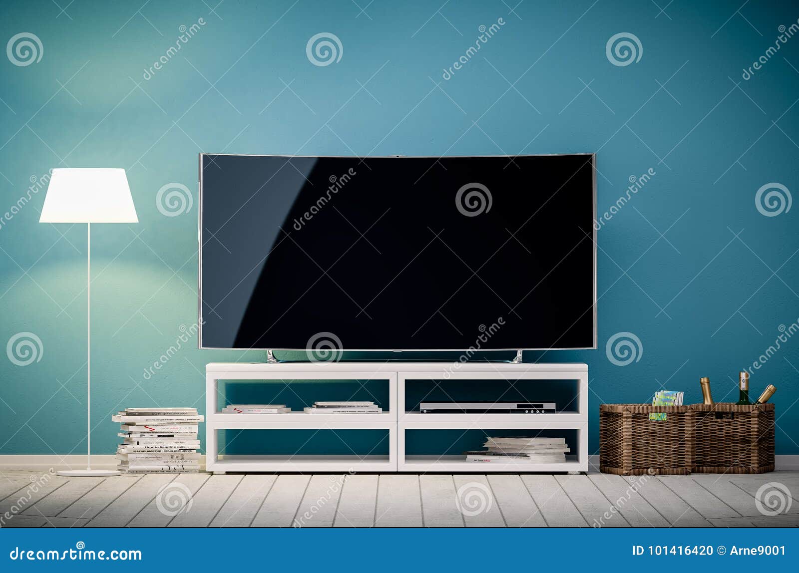 3d Interior Rendering of Modern Living Room with Tv and Lamp Stock ...