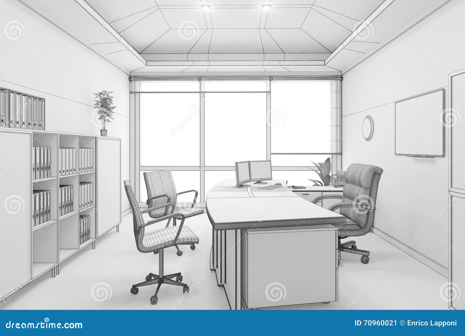 3D Interior Rendering of an Office Stock Illustration - Illustration of ...