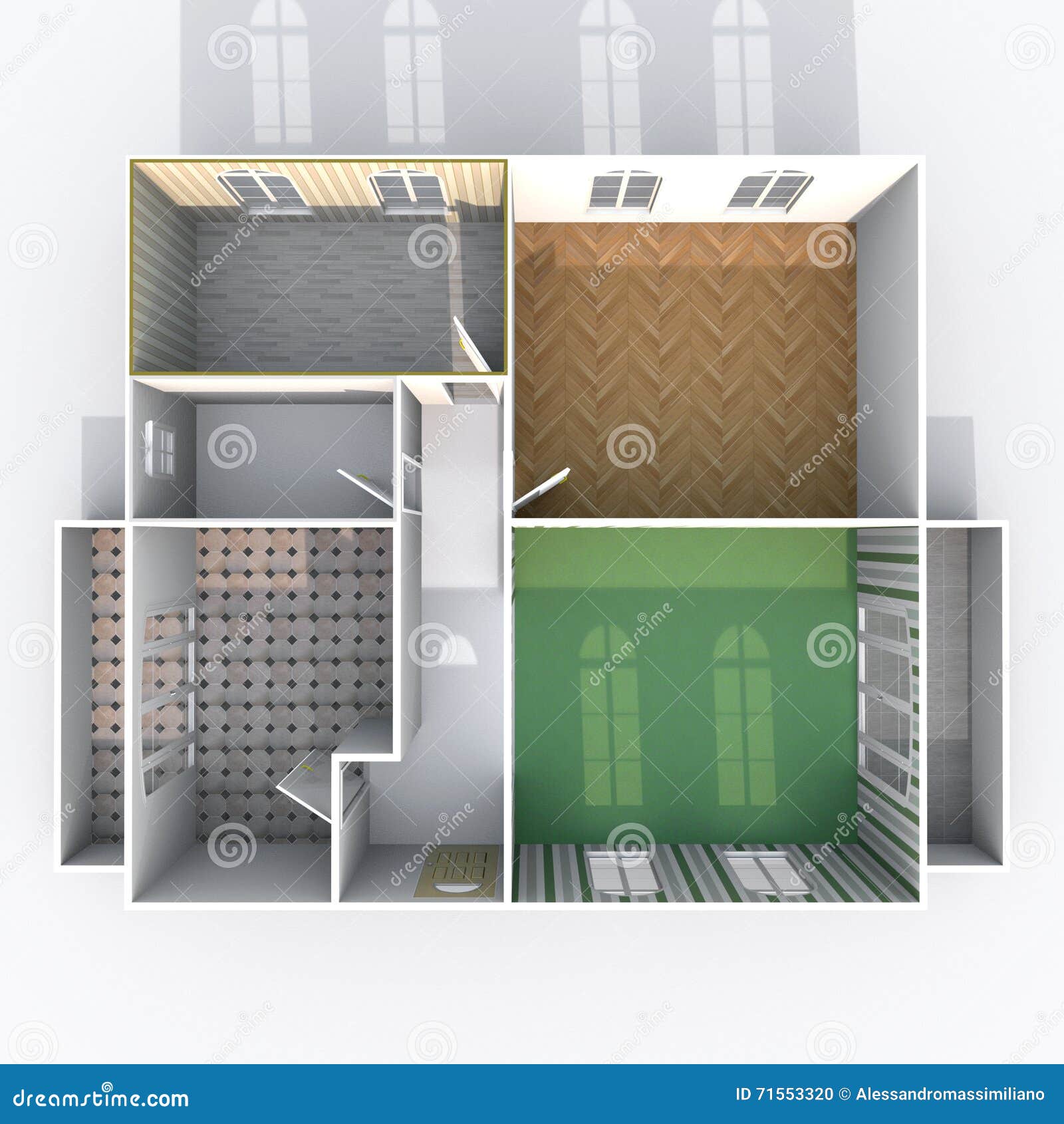 3d Interior Rendering Plan View of Empty Home Apartment Stock ...