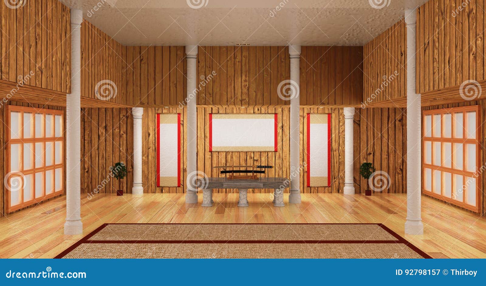 3d Interior Room of Samurai Style Include Japanese Katana Sword. Stock ...