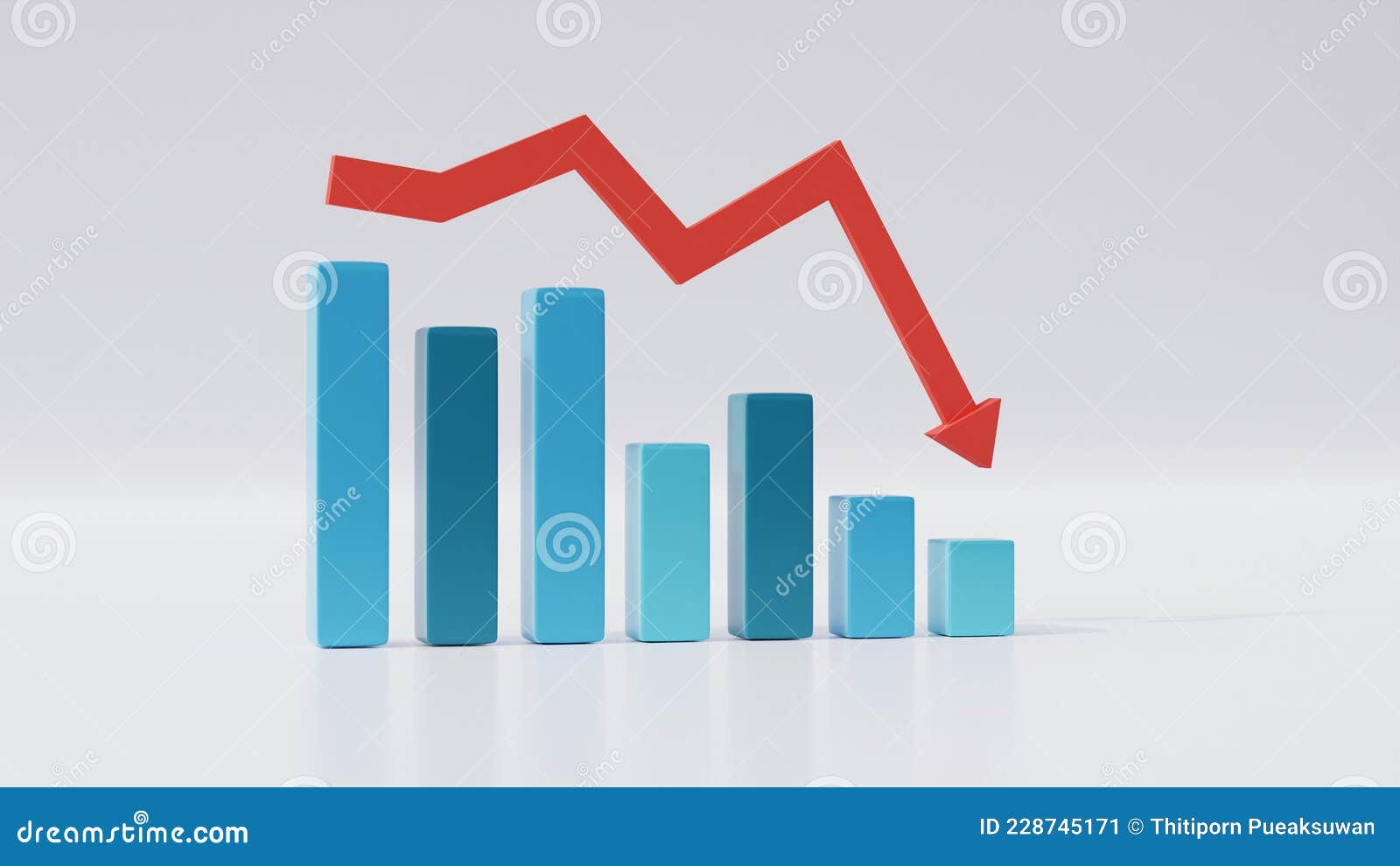 Isolated Bar Chart Decrease with Reflection Business Growth or Stock ...