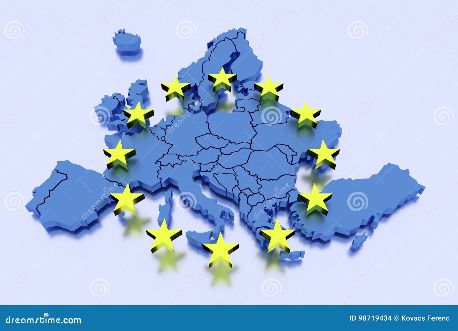 3D Isolated Map of EU with Stars Stock Illustration - Illustration of ...