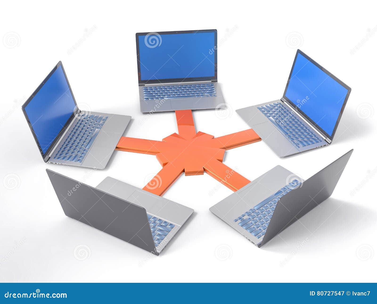 3d Isolated Network Lan Data Laptops Information Teamwork Concept
