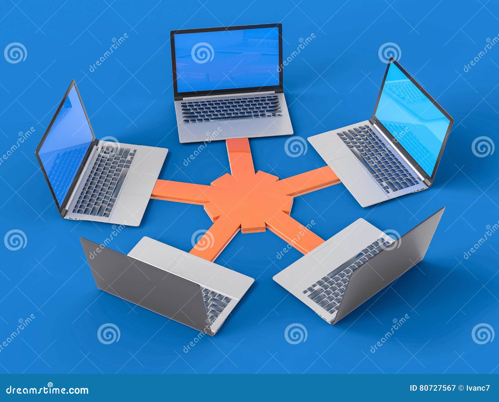 3d Isolated Network Lan Data Laptops Information Teamwork Concept