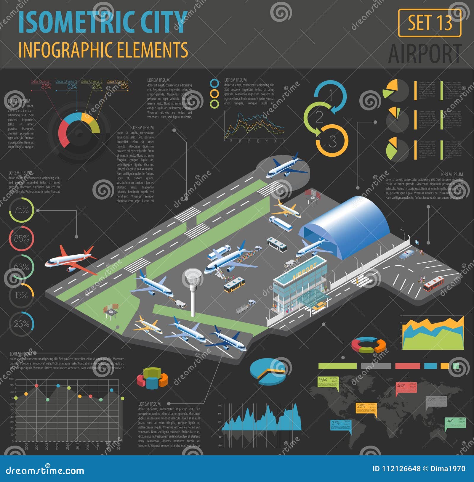 3d Isometric Airport and City Map Constructor Elements Isolated Stock Vector - Illustration of ...
