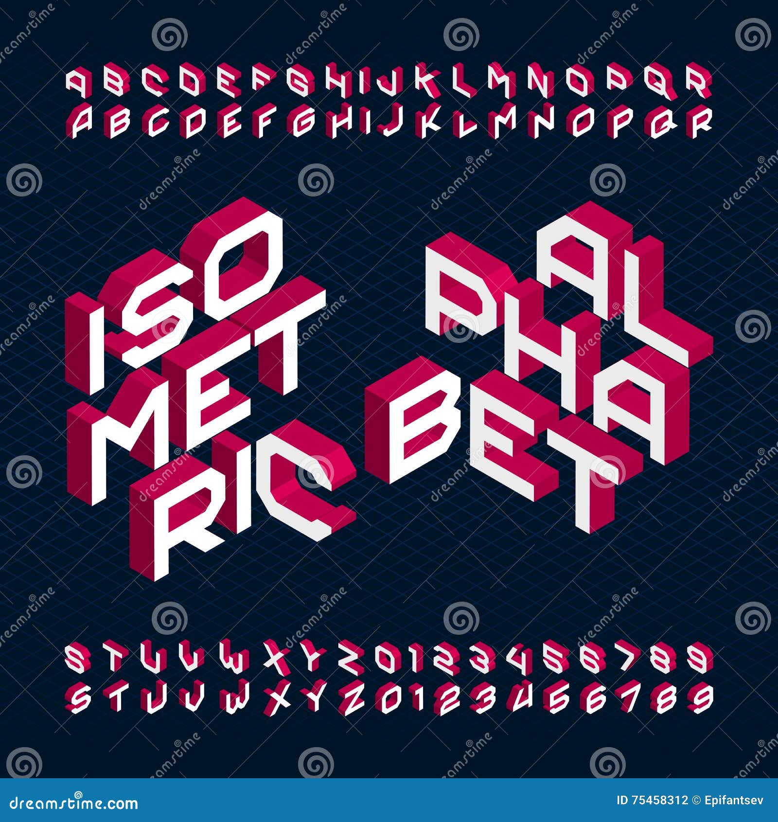 3D Isometric Alphabet Font. Type Letters and Numbers Stock Vector ...