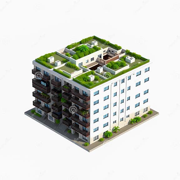 3d Isometric Apartment Building on White Background Stock Illustration ...