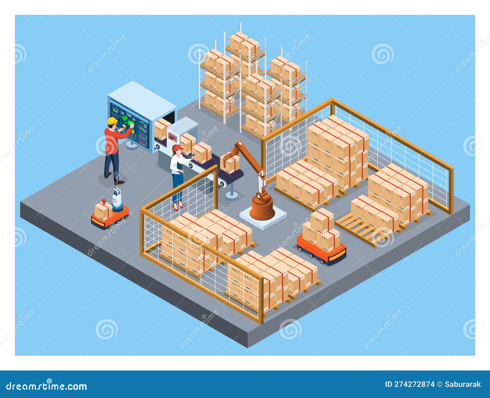 3D Isometric Automated Warehouse Robots and Smart Warehouse Technology ...