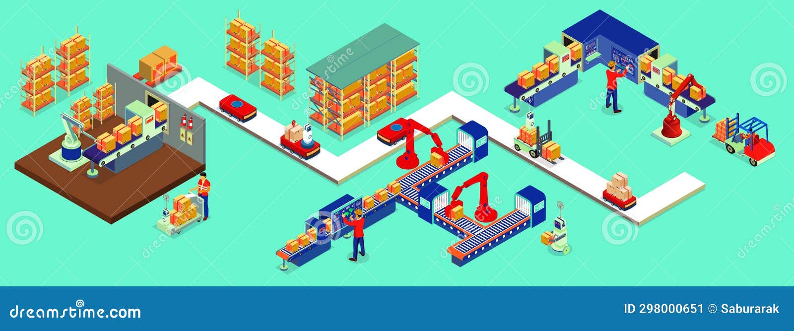 3D Isometric Automated Warehouse Robots and Smart Warehouse Technology ...
