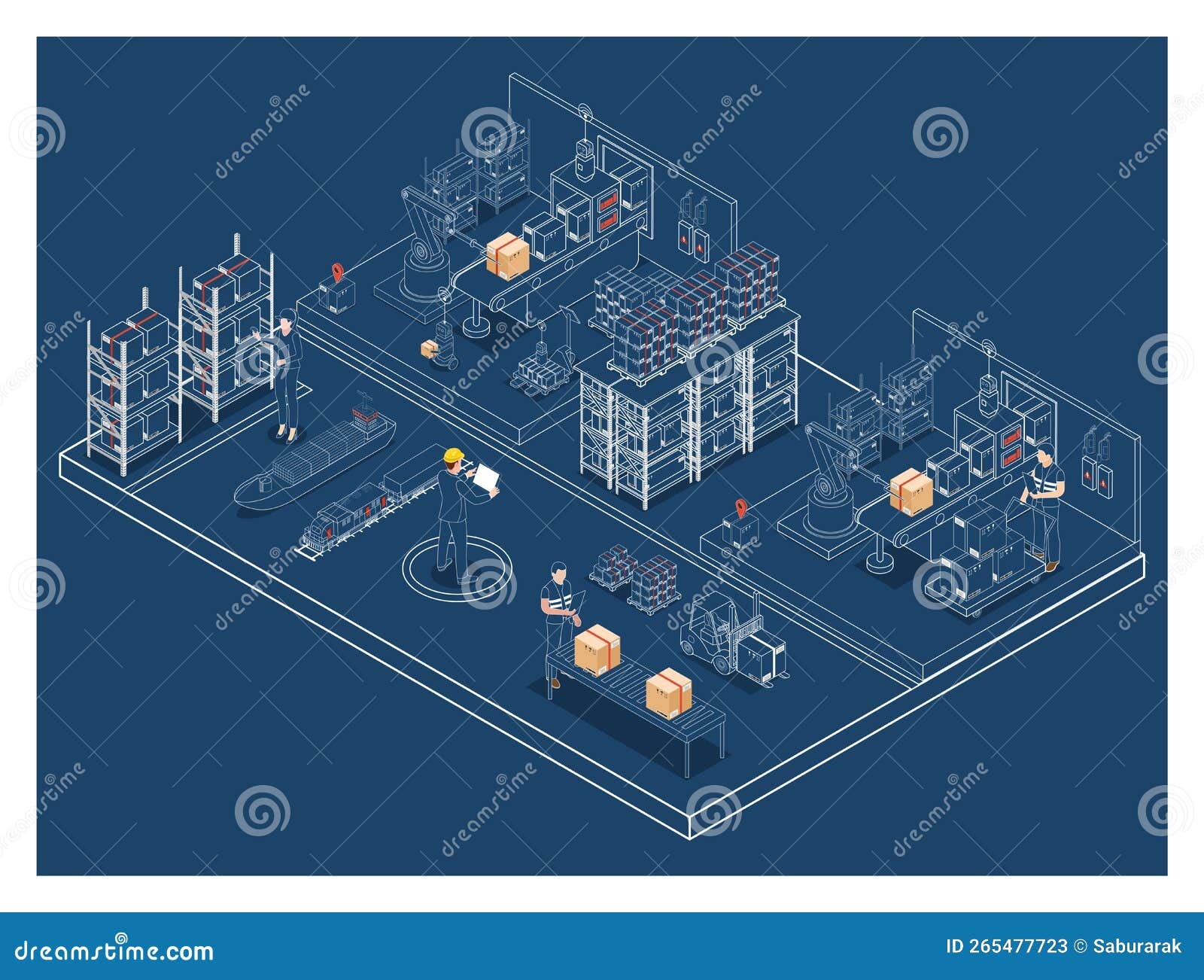 3D Isometric Automated Warehouse Robots and Smart Warehouse Technology ...