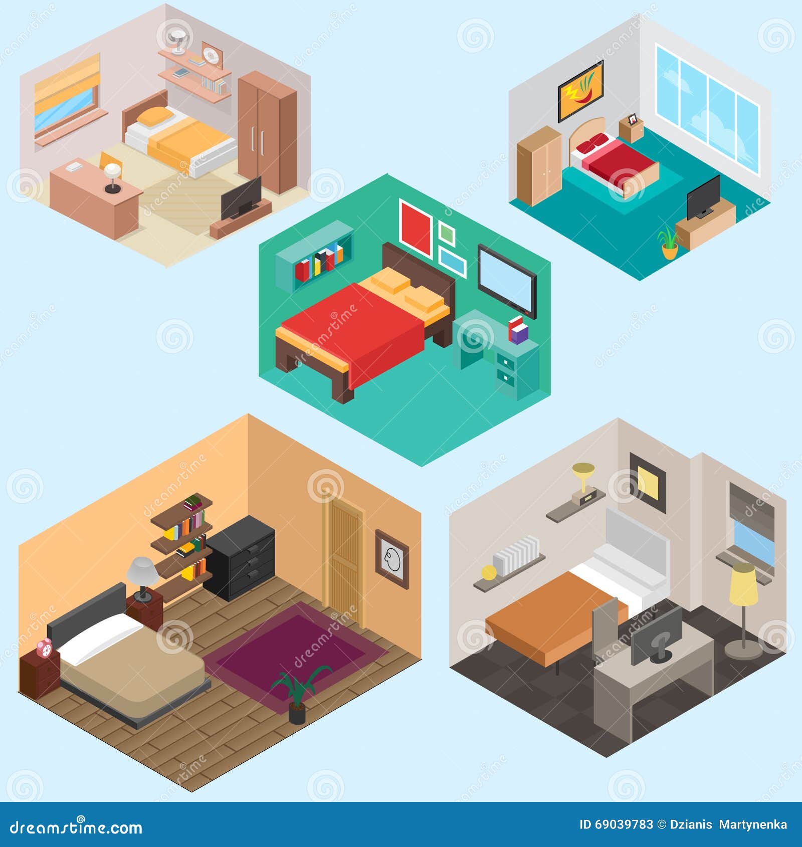 3d Isometric Bedroom Vector Set Stock Vector - Illustration of modern ...
