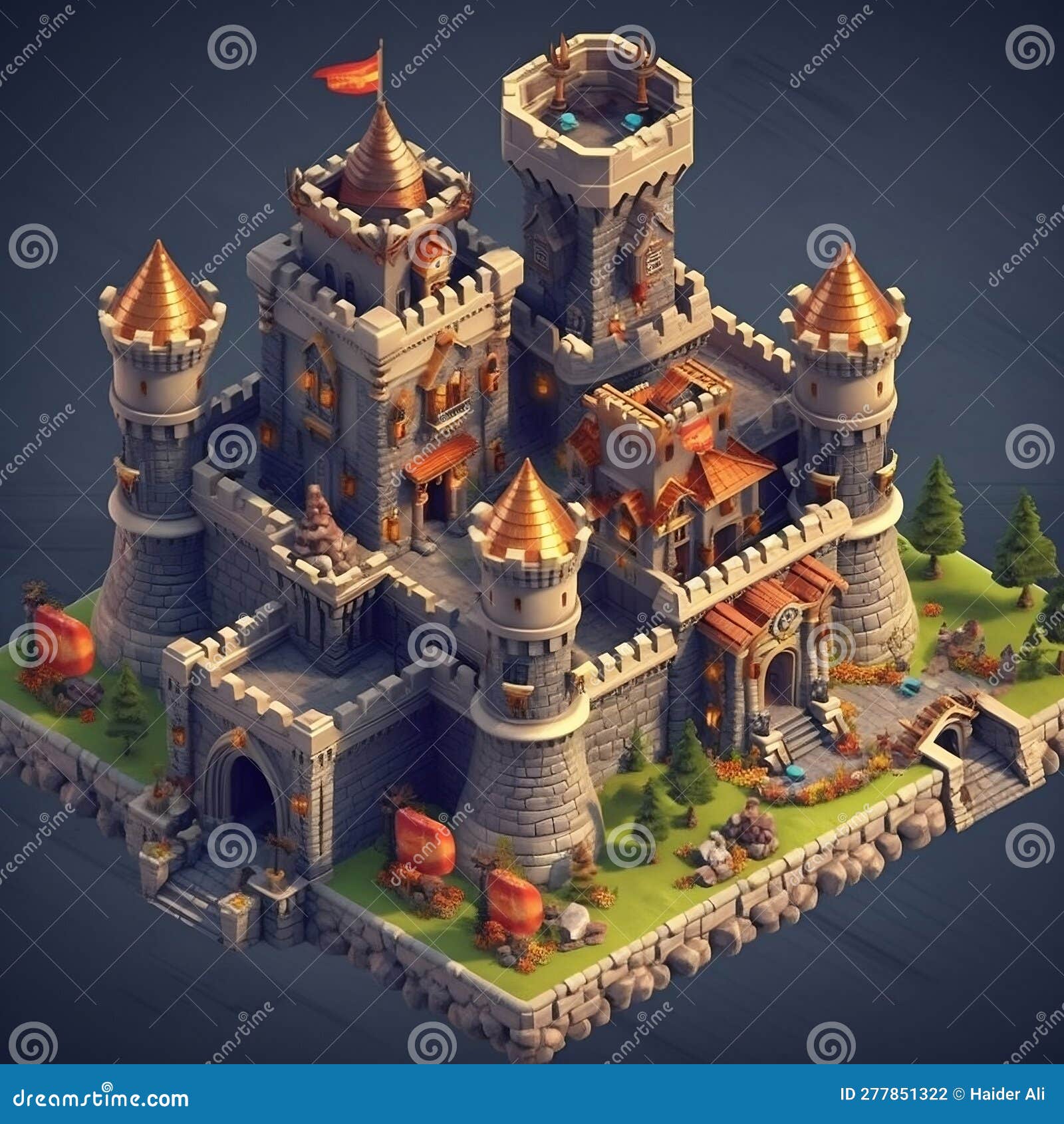 3D Isometric Big Castle in Clash of Clans Game. Generative AI Stock ...