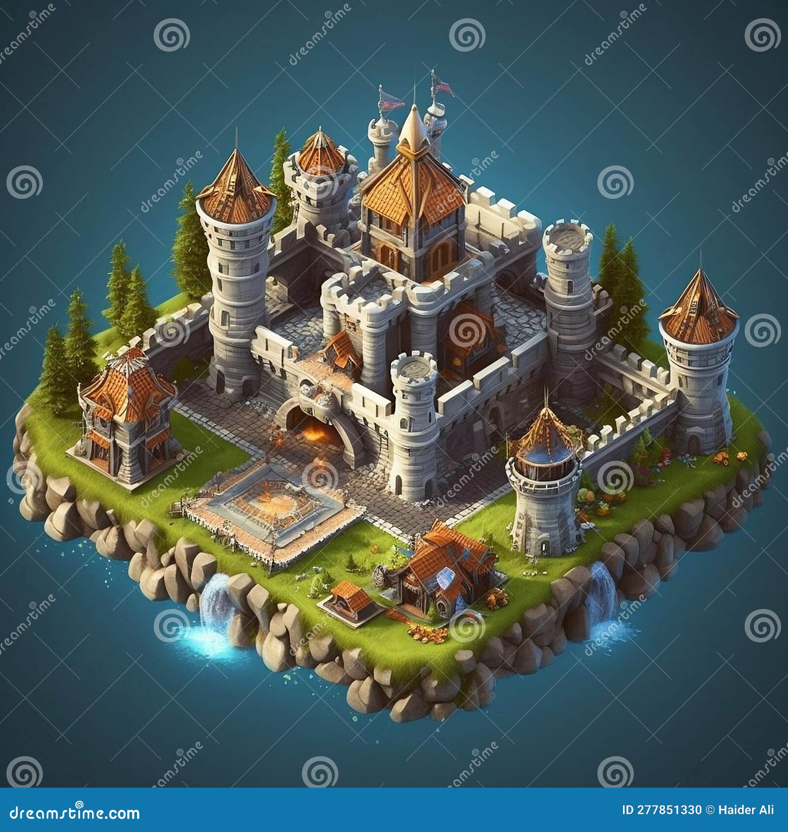 3D Isometric Big Castle in Clash of Clans Game. Generative AI Stock ...