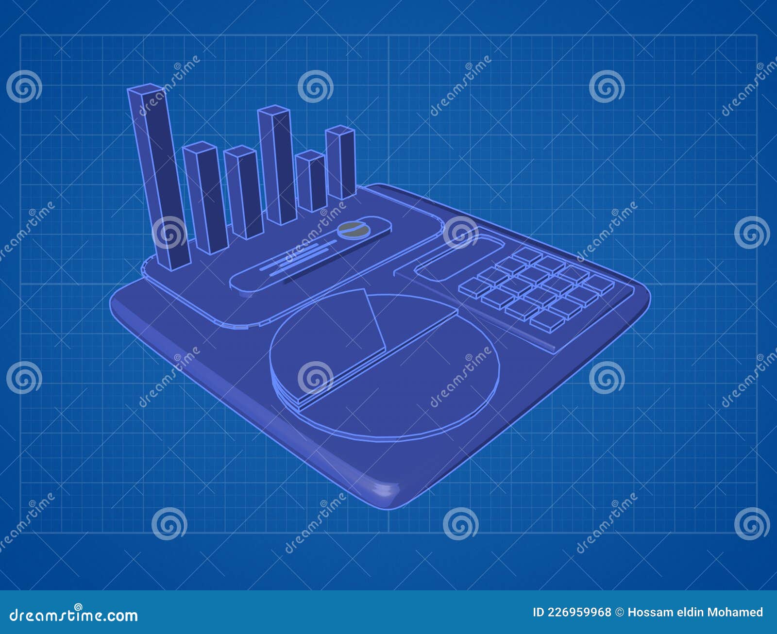 3D Isometric Blue Chart and Calculator Stock Illustration ...