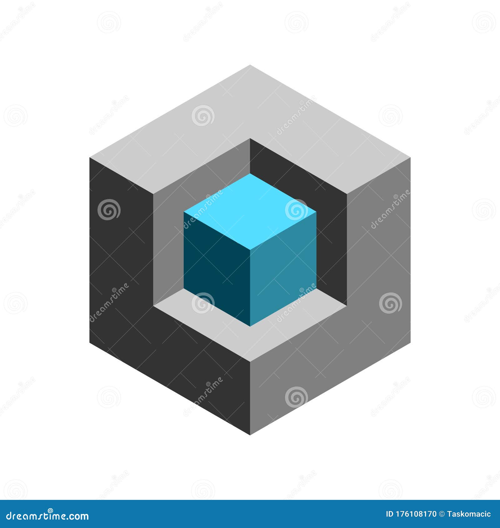 3D Isometric Box Shape. Small Cube in a Big Cube. Abstract Dimensional ...