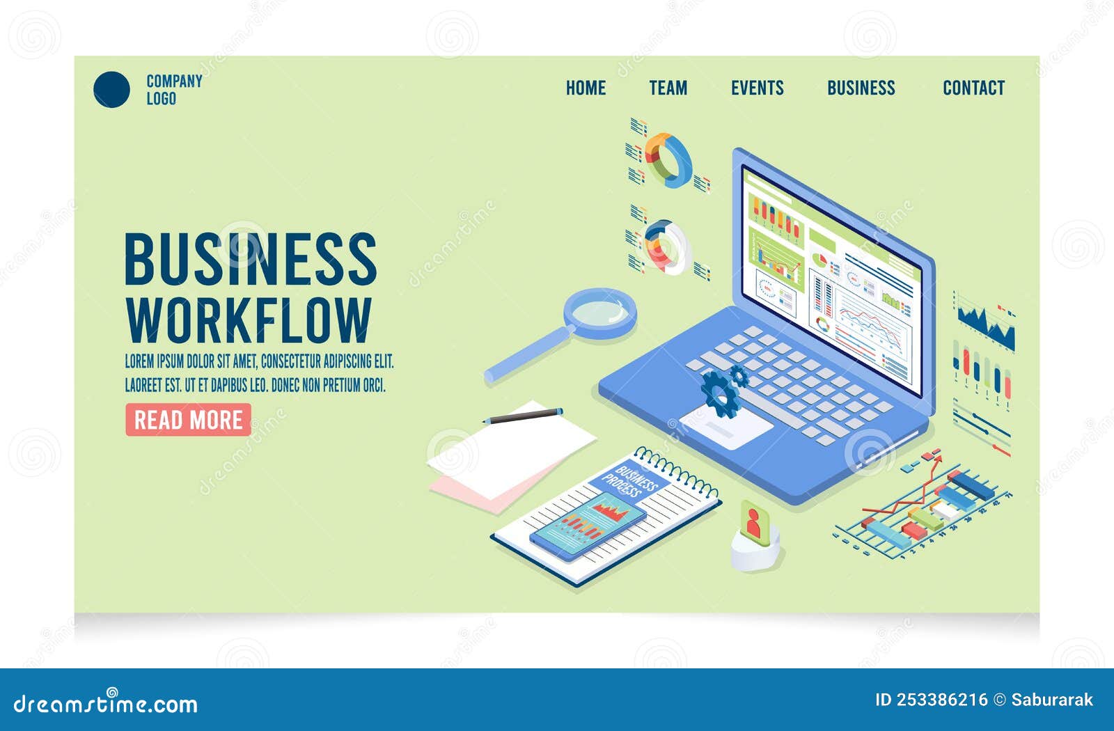 3D Isometric Business Workflow with Data Investment, Project Management ...