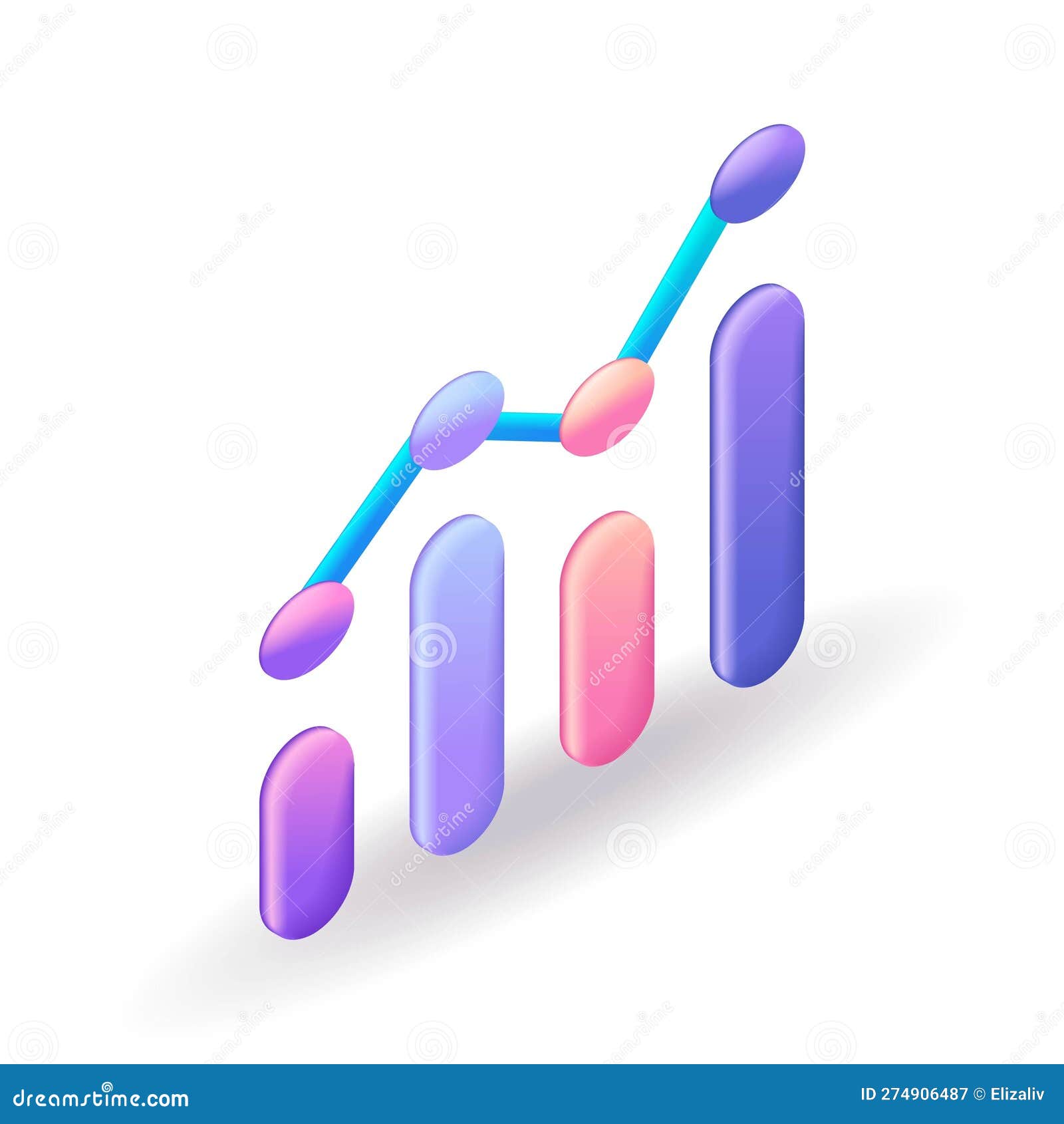 3D Isometric. Cartoon Icon. Growth and Fall of Monetary Assets in the ...
