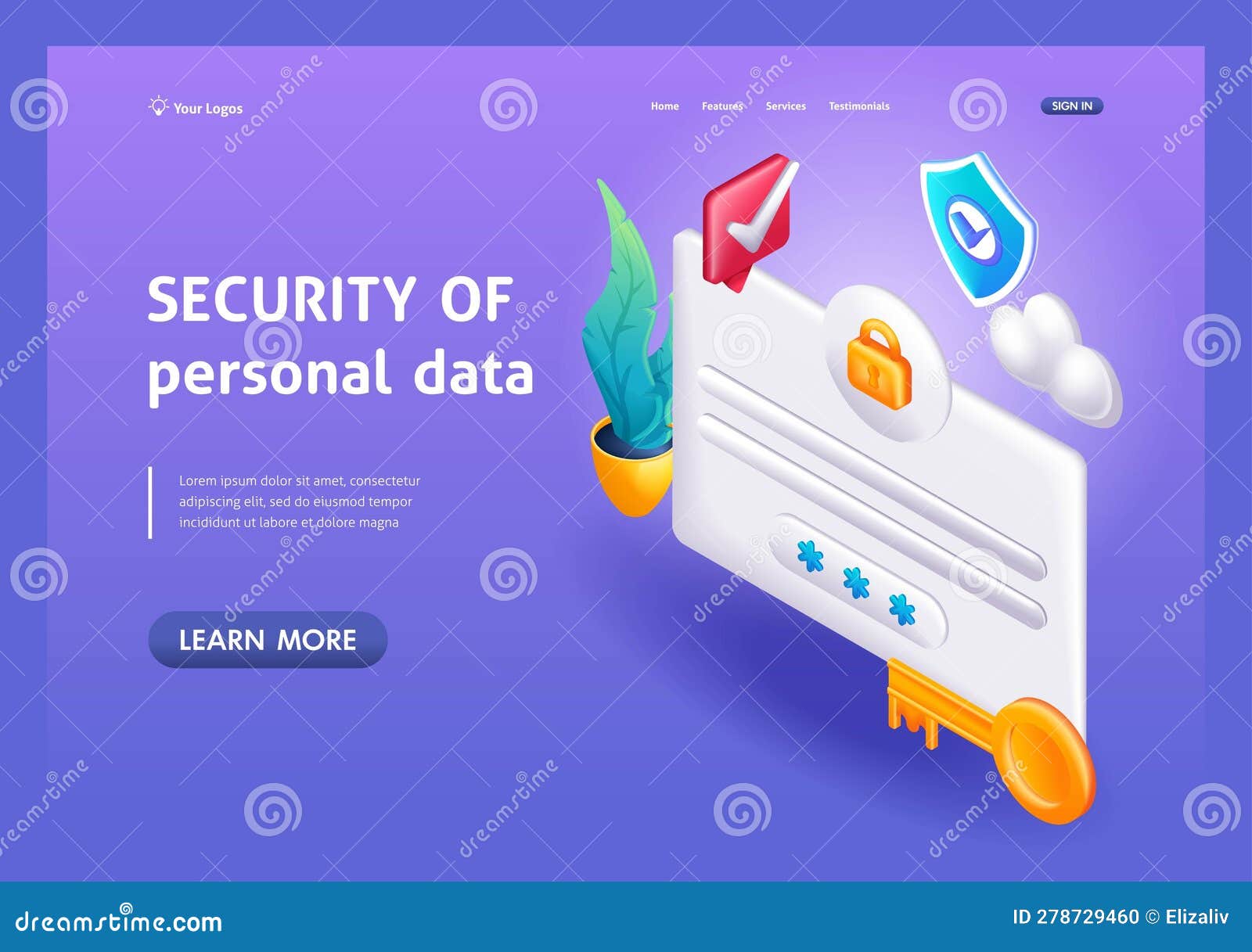 3D Isometric, Cartoon.Security of Personal Data Stored in Cloud Storage ...