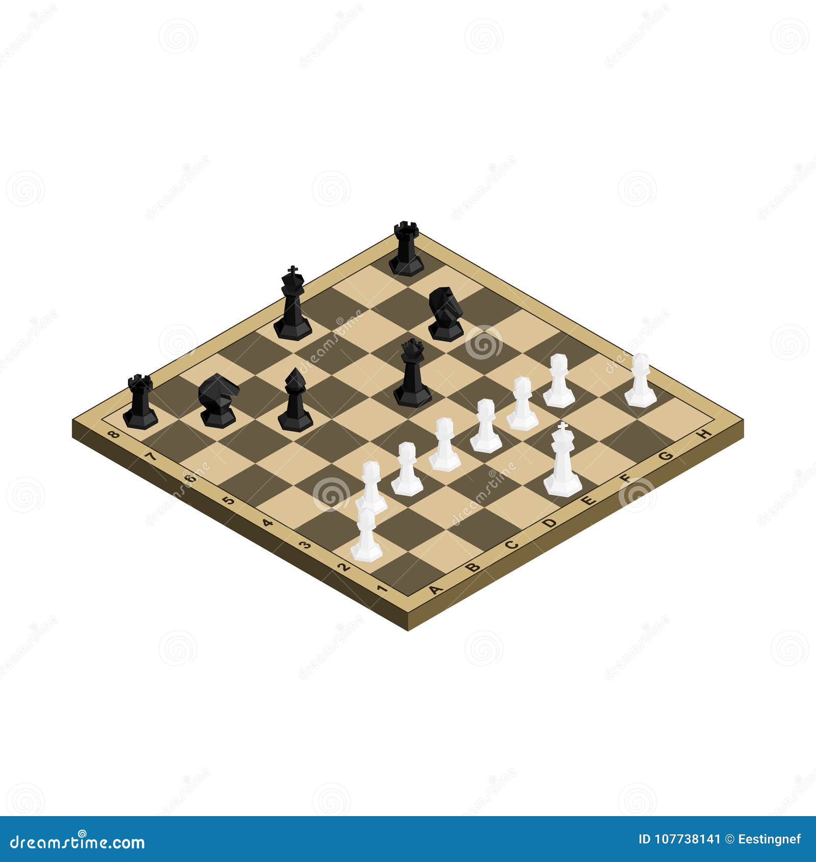 3D Isometric Chess Board with Black and White Figures. Stock Vector ...