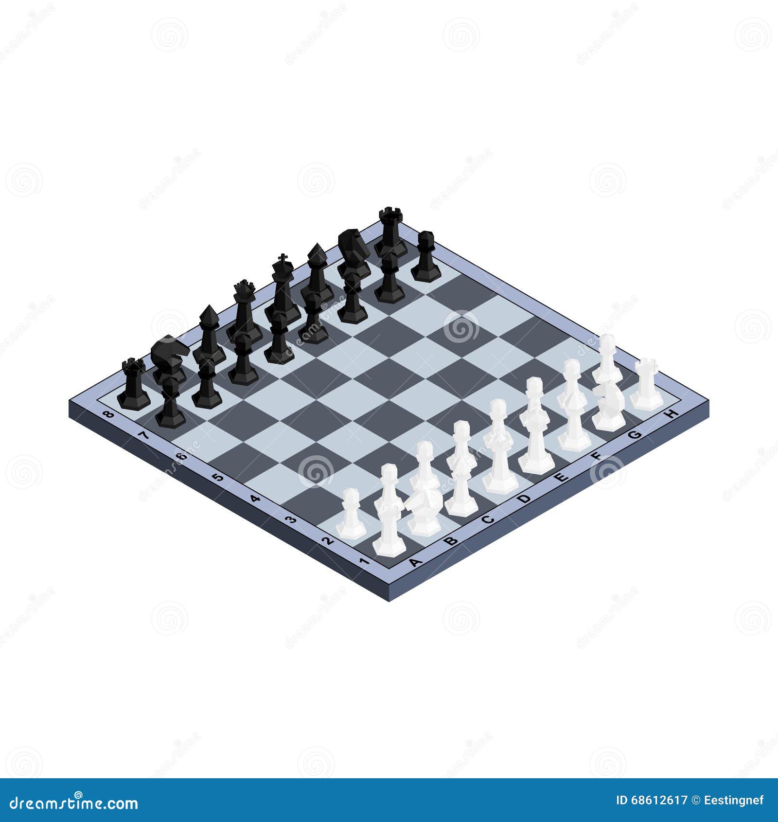 3D Isometric Chess Board with Black and White Figures. Stock Vector ...