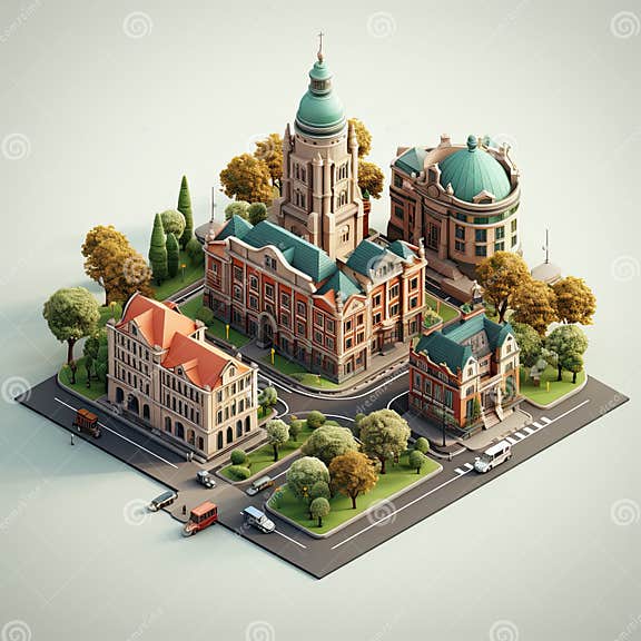 3D Isometric City Design Illustration Stock Illustration - Illustration ...