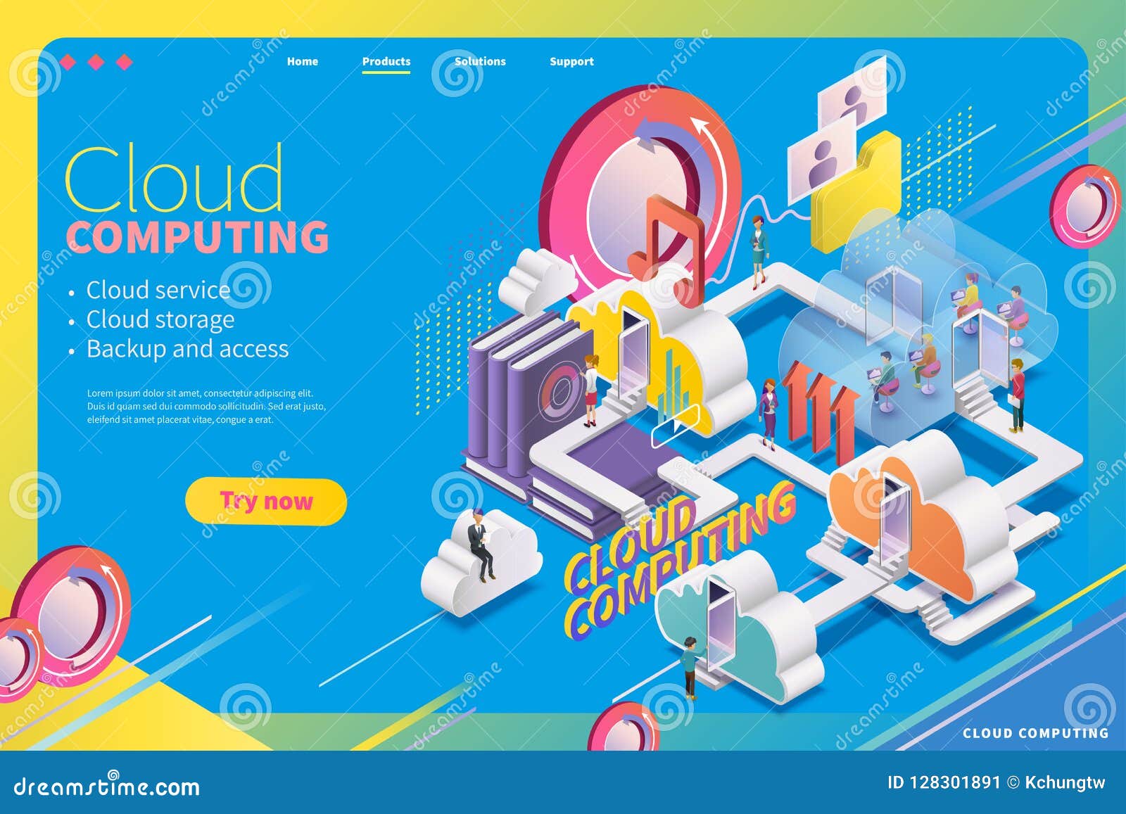 3d Isometric Cloud Computing Stock Illustration - Illustration of music ...