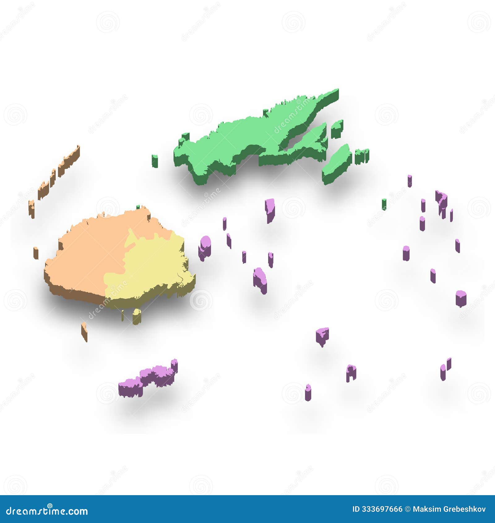3d Isometric Map Of Fiji Isolated With Shadow Cartoon Vector ...