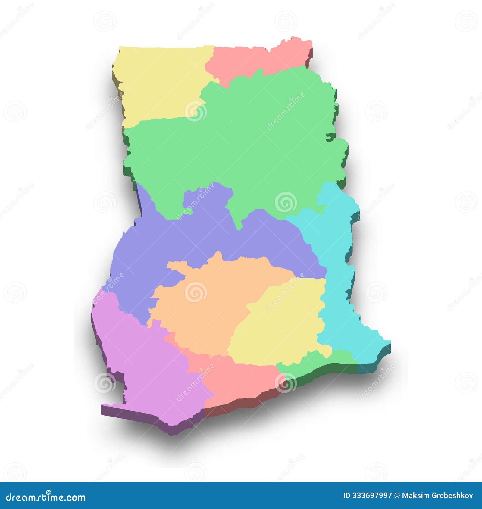 3d Isometric Colored Map of Ghana Stock Vector - Illustration of ...