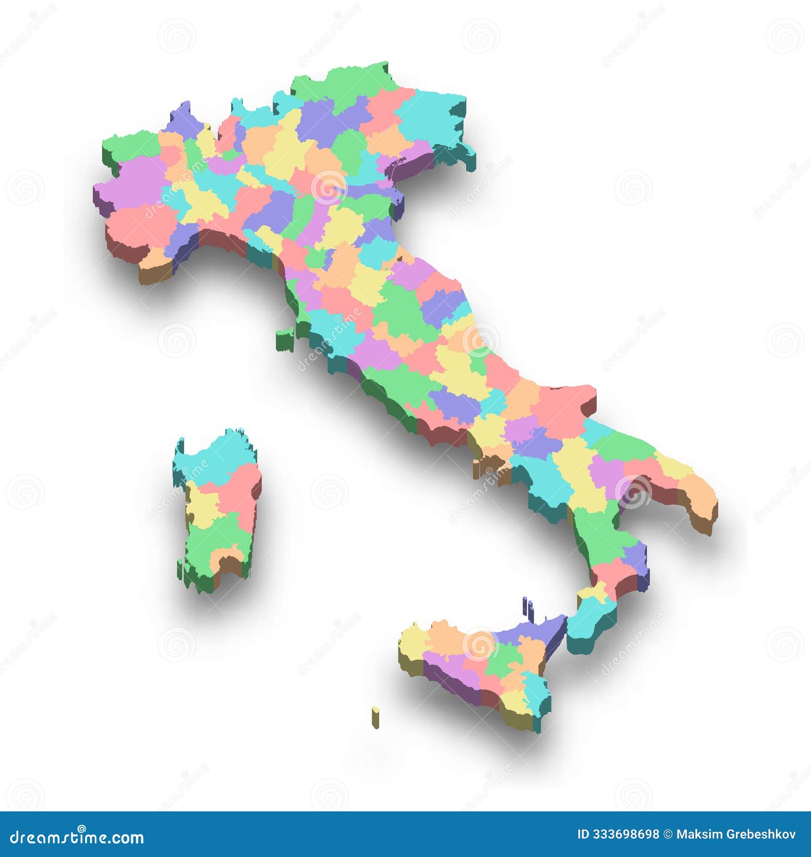 3d Isometric Colored Map of Italy Stock Vector - Illustration of famous ...